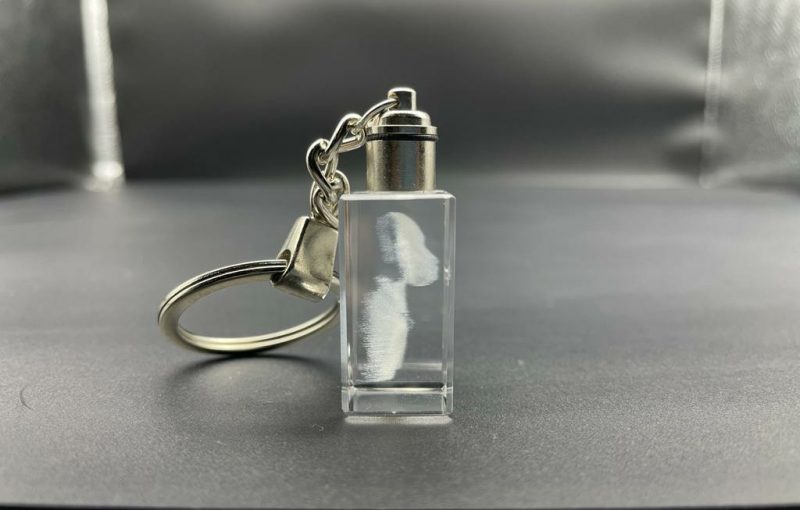 3D Crystal Keychain with blue Led Light - Laser Crystal Engraving